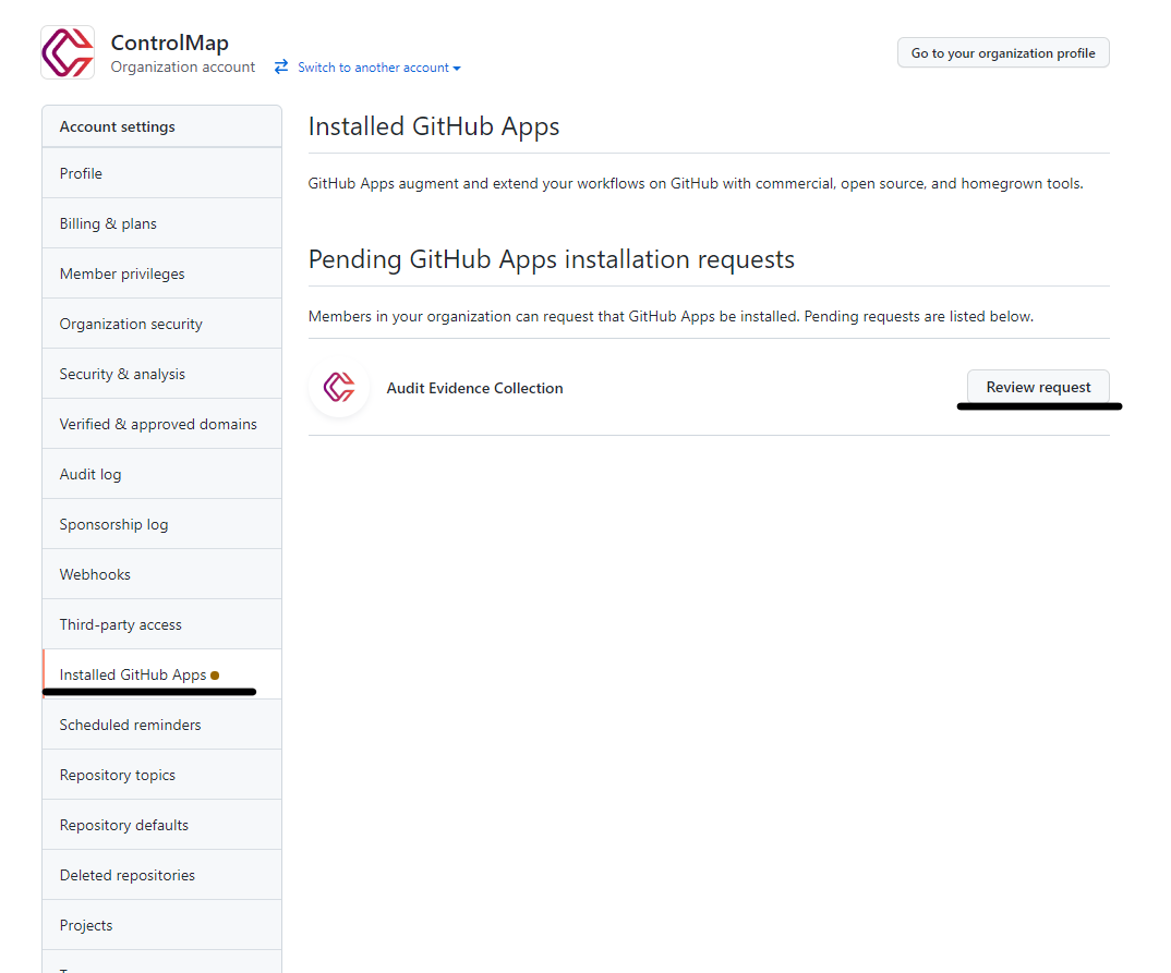 Creating a GitHub integration – ControlMap