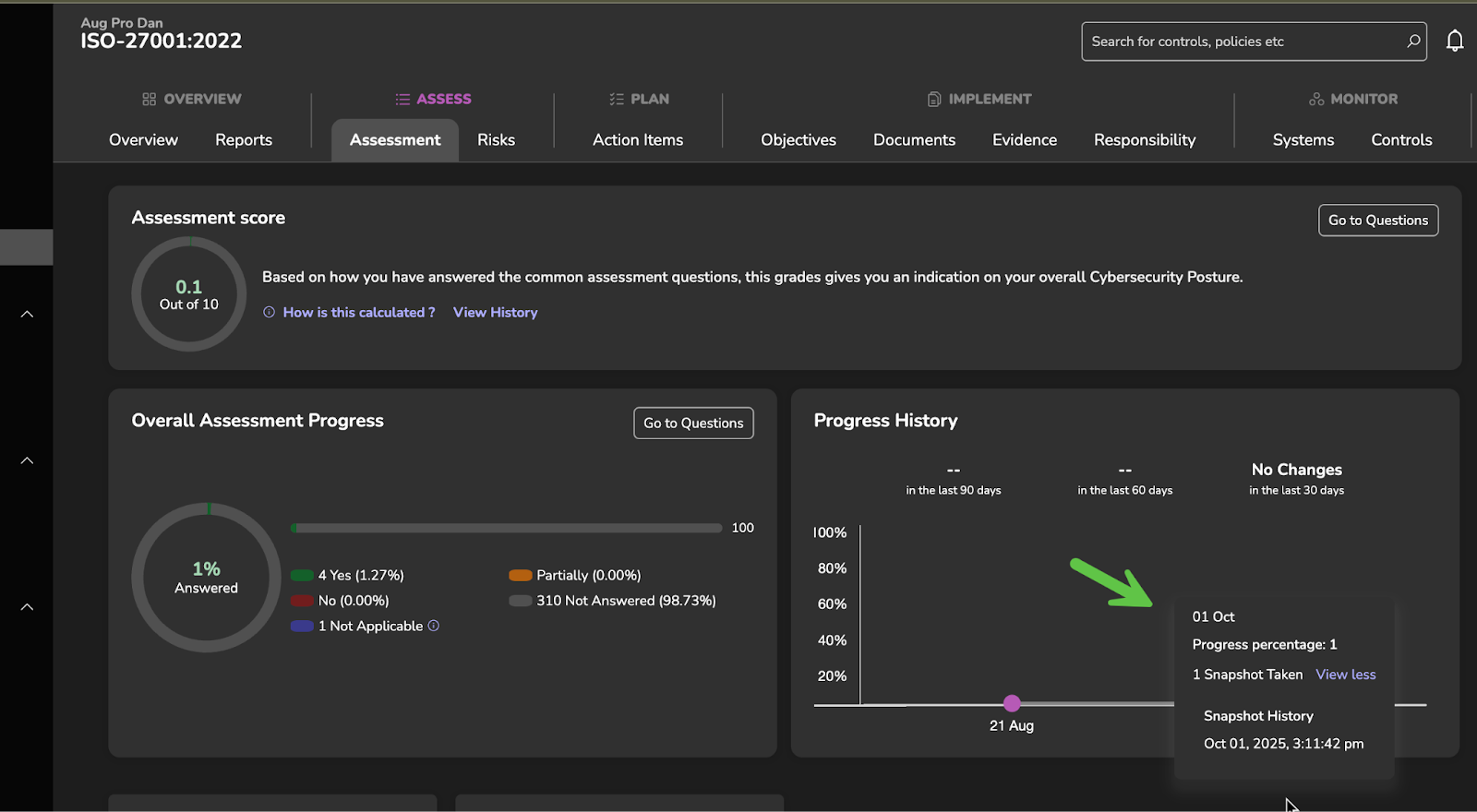 Working with Framework Assessment Snapshots – ControlMap